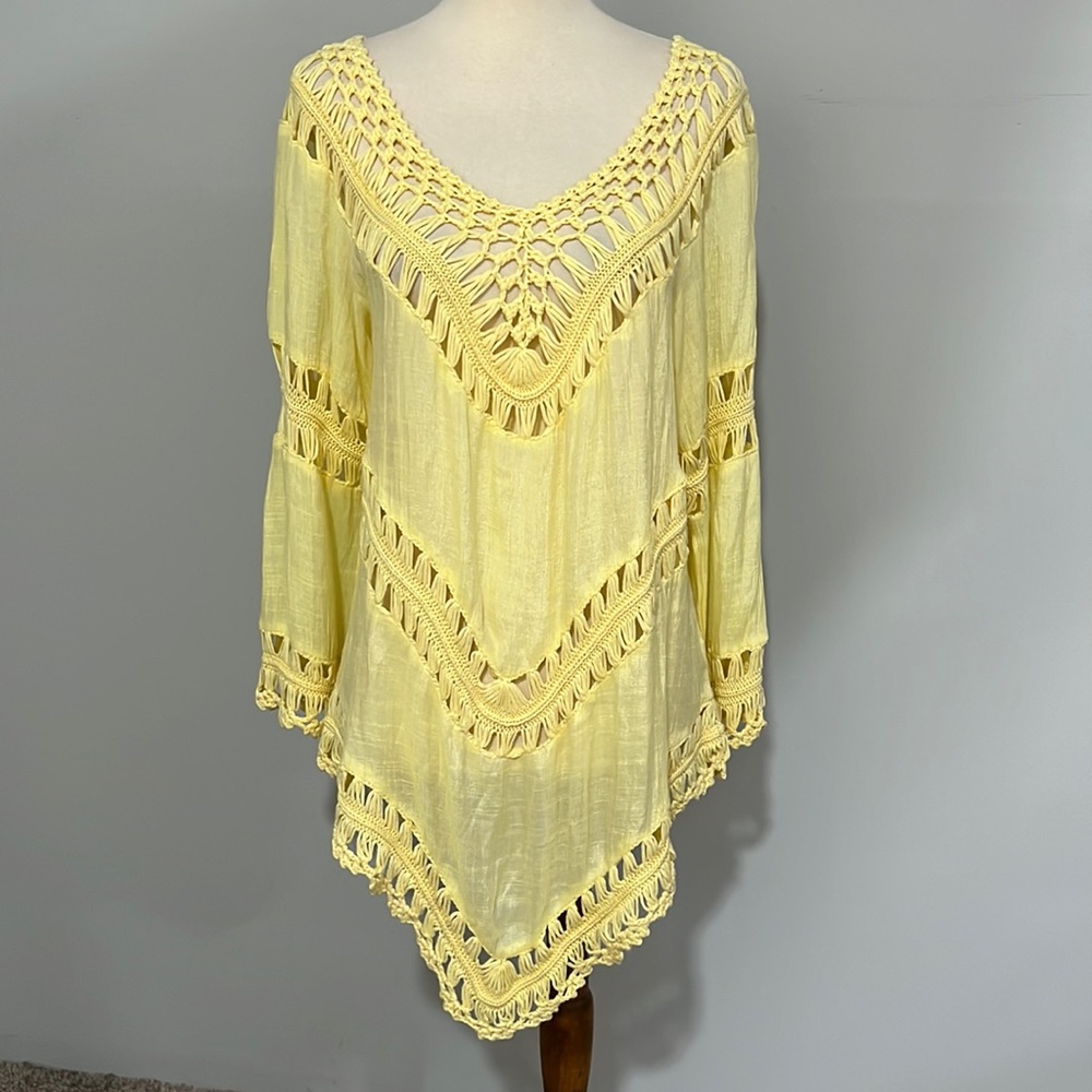Boston Proper Sheer Yellow Crochet Tunic Top Women’s … - Gem